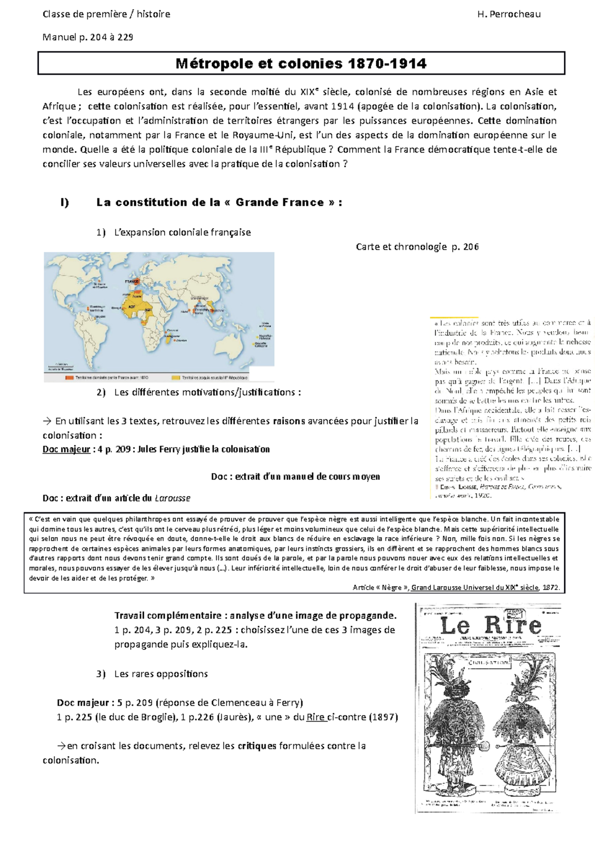 Cours histoire géographie - Classe de première / histoire H. Perrocheau Manuel p. 204 à 229 ...