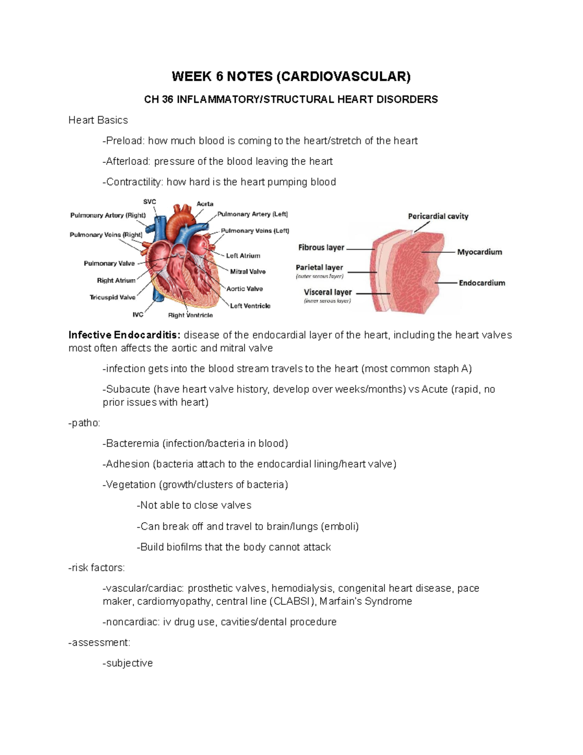 WEEK 6 Notes (cardiovascular) - WEEK 6 NOTES (CARDIOVASCULAR) CH 36 ...