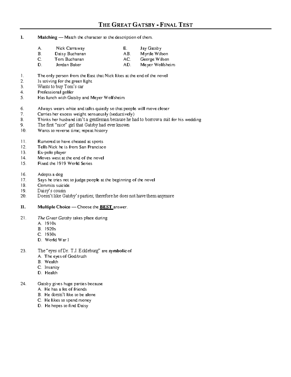 375766659 test gat pdf - Test the great gatsby - THE GREAT GATSBY ...