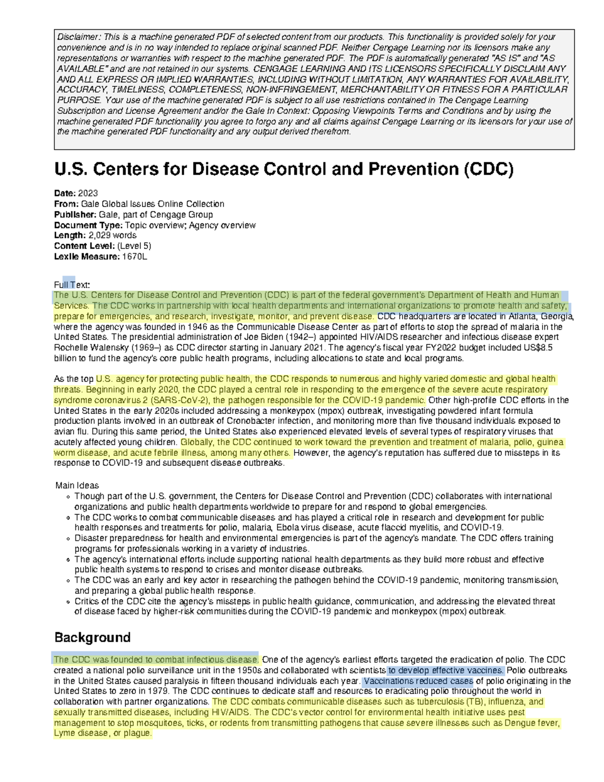 US Centers for Disease Control - Disclaimer: This is a machine ...