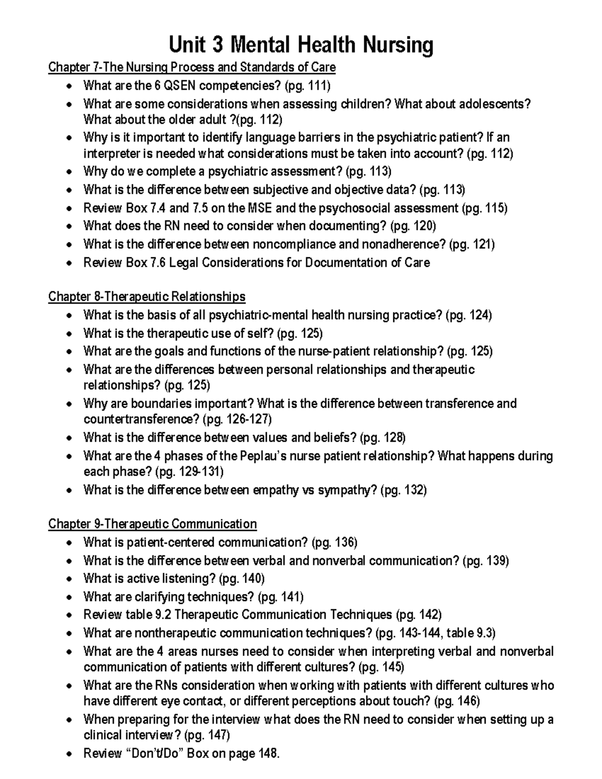 NSG3450 Unit 3 Reading Tool - Unit 3 Mental Health Nursing Chapter 7 ...