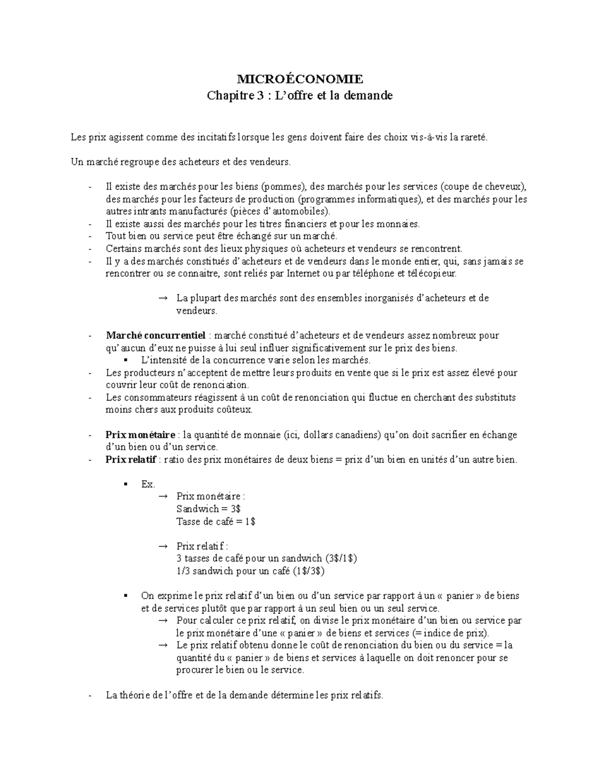 Chapitre 3 - L'offre et la demande - MICROÉCONOMIE Chapitre 3 : L’offre ...