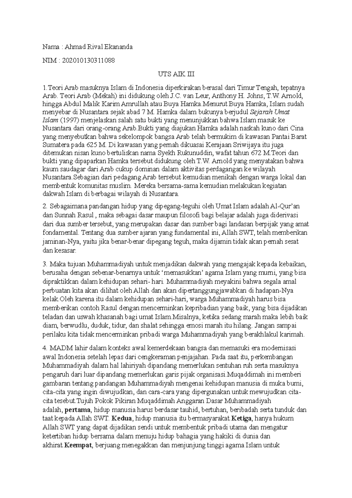 Ahmad Rival Ekananda 202010 130311088 UTS AIK III - Nama : Ahmad Rival Ekananda NIM : - Studocu
