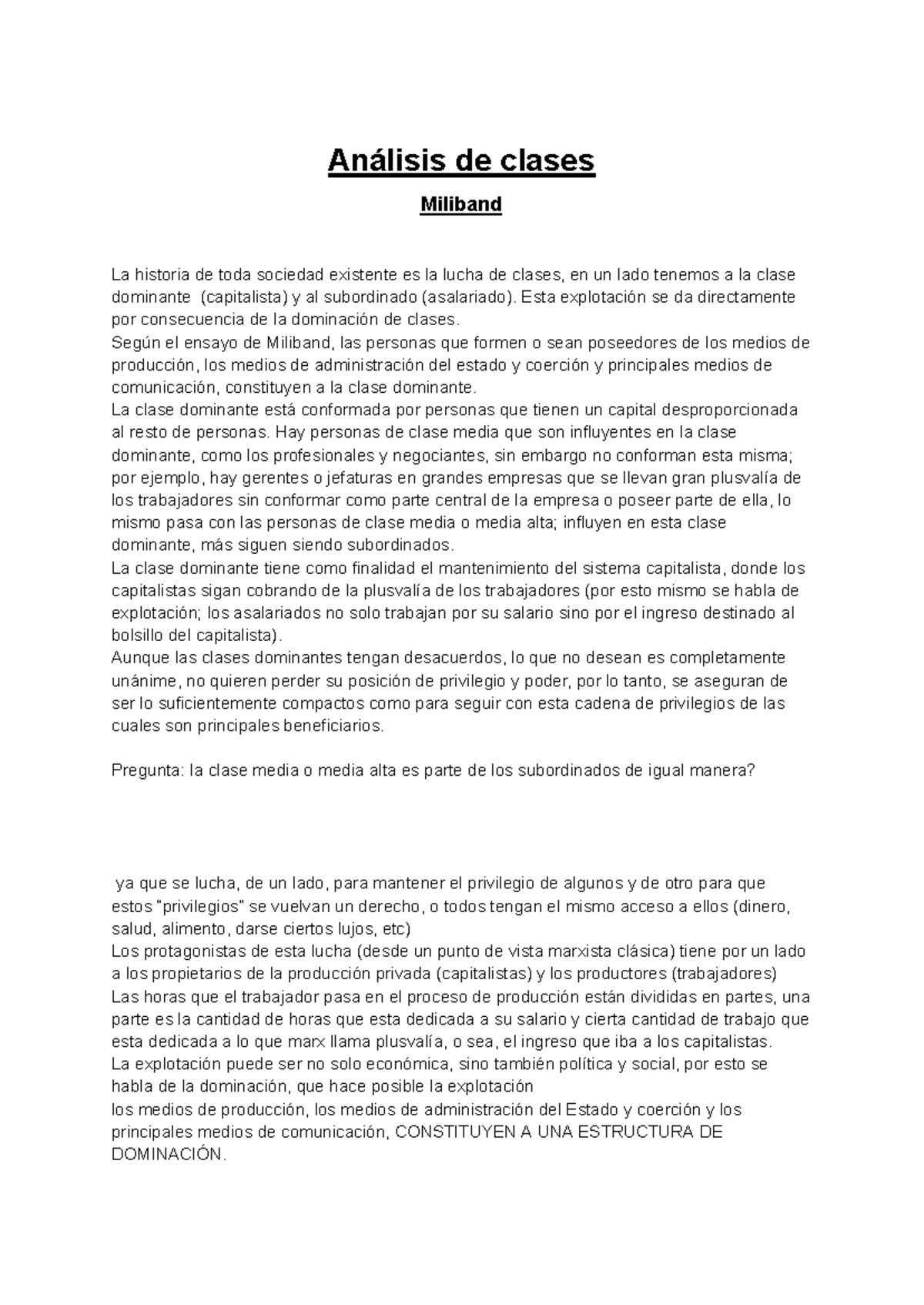 Análisis de clases Miliband - Análisis de clases Miliband La historia ...