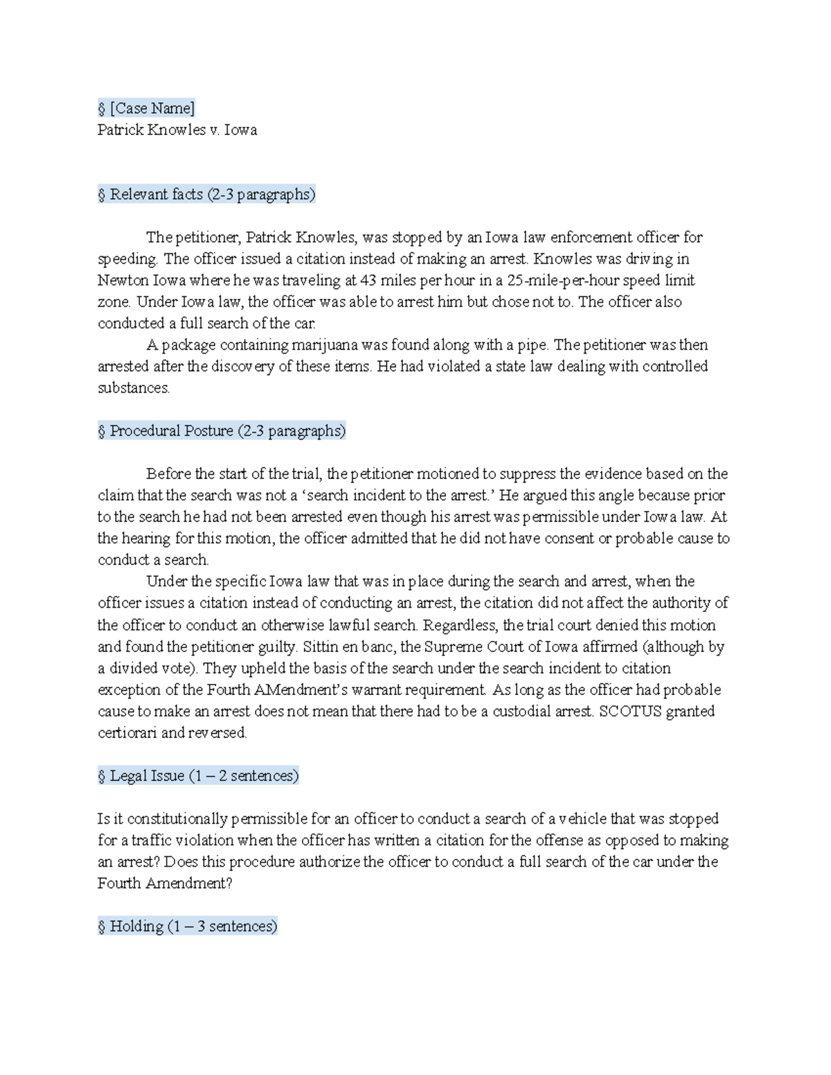 Case Brief 7.5 - Professor Wiles's class. Cases for class discussion ...