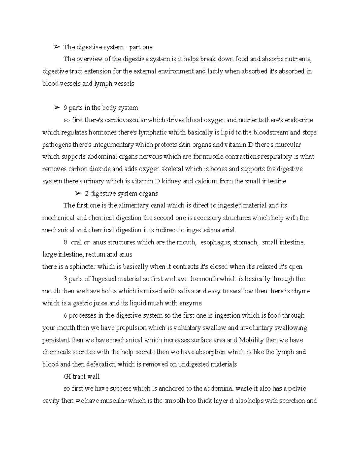 The digestive system Summary - part one - The digestive system - part ...