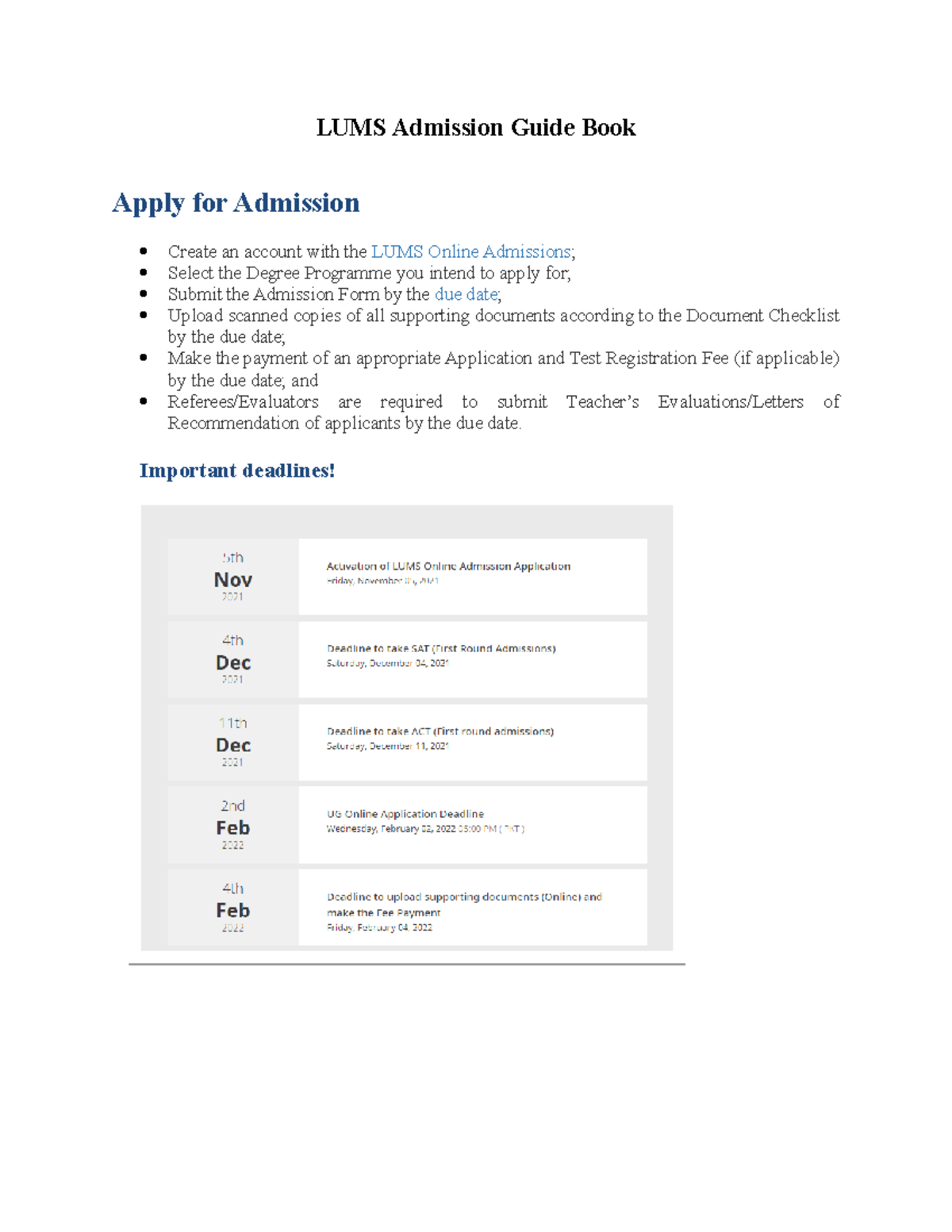 LUMS Admission Guide Book - Tort Law - LUMS - Studocu