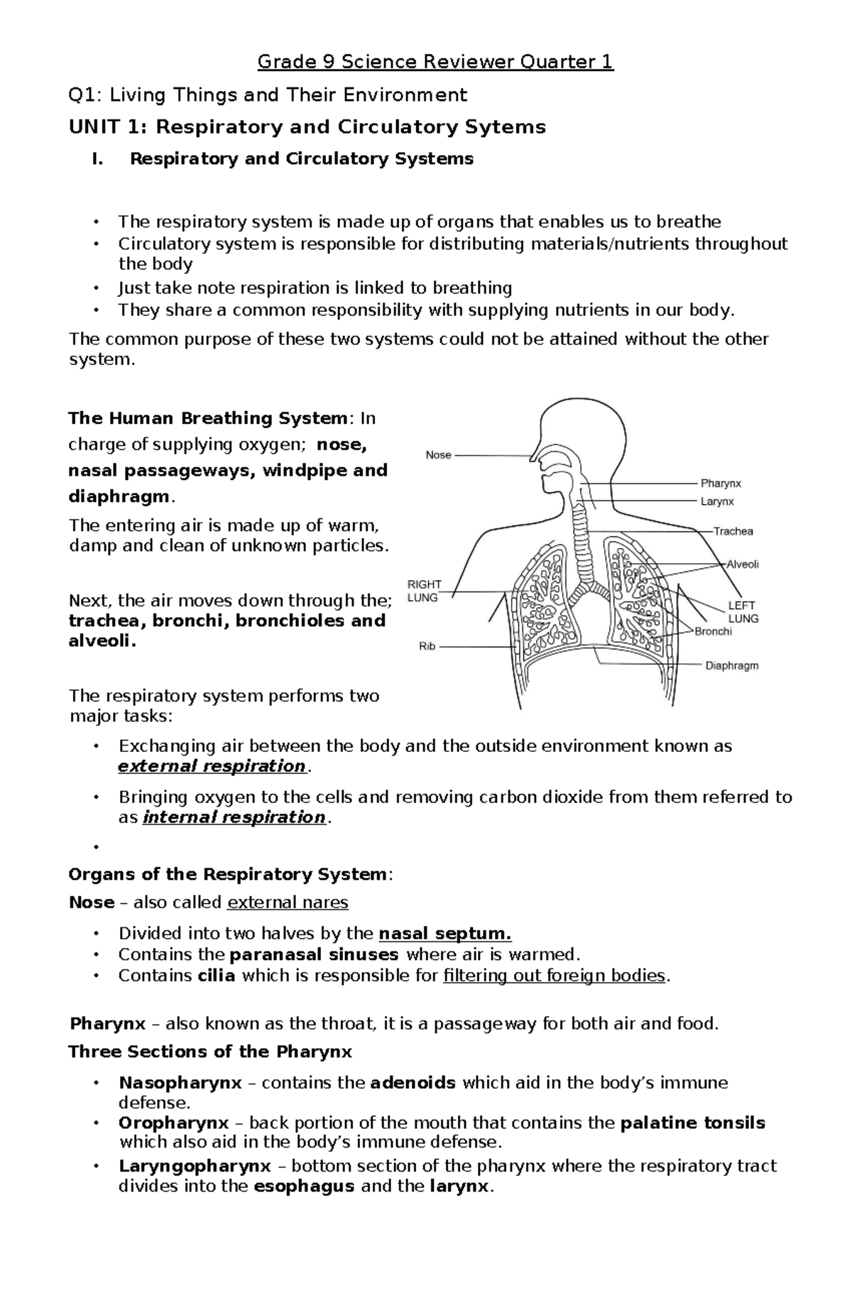 First Quarter Reference SCIENCE - Grade 9 Science Reviewer Quarter 1 Q1 ...