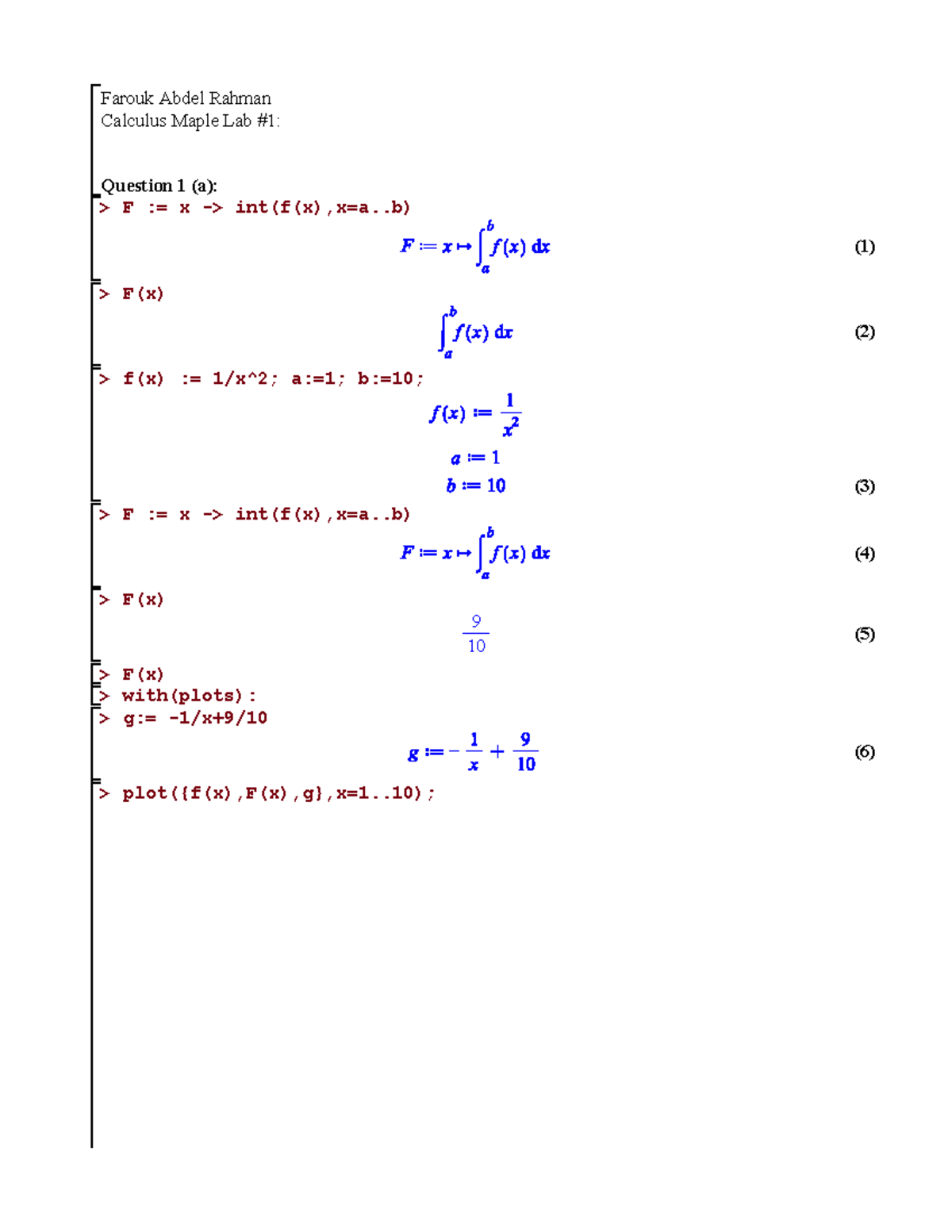 Calculus MAT 302 Lab #1 - Lab #1 MAT 302 Prof Serme - >> >> (4)(4 ...
