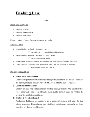 Banking - Important Ques - Important Questions of Banking Unit 1 ...