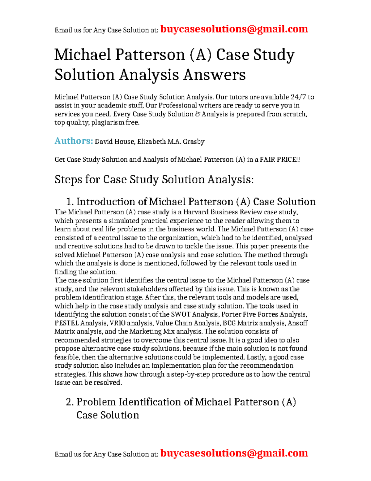 Michael Patterson (A) Case Study Solution Analysis - Our tutors are available 24/7 to assist in ...