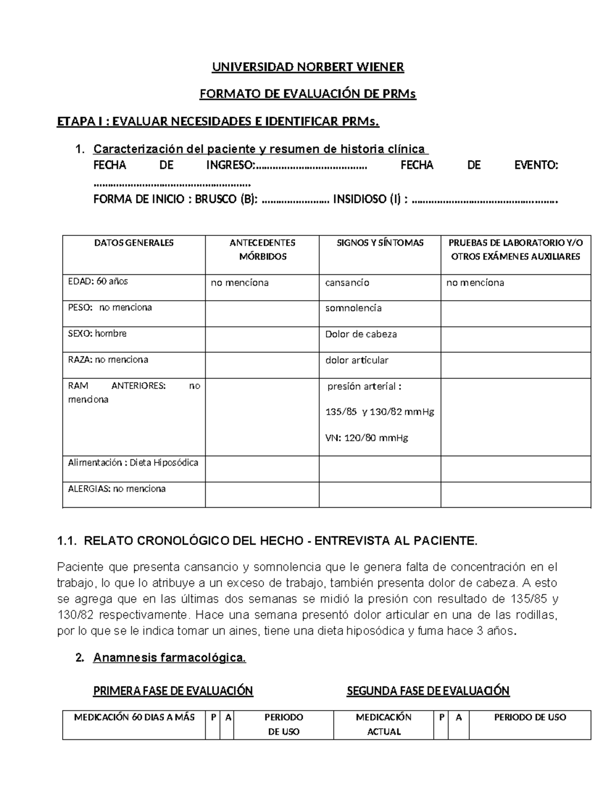 Formato Actual PRM - UNIVERSIDAD NORBERT WIENER FORMATO DE EVALUACIÓN ...
