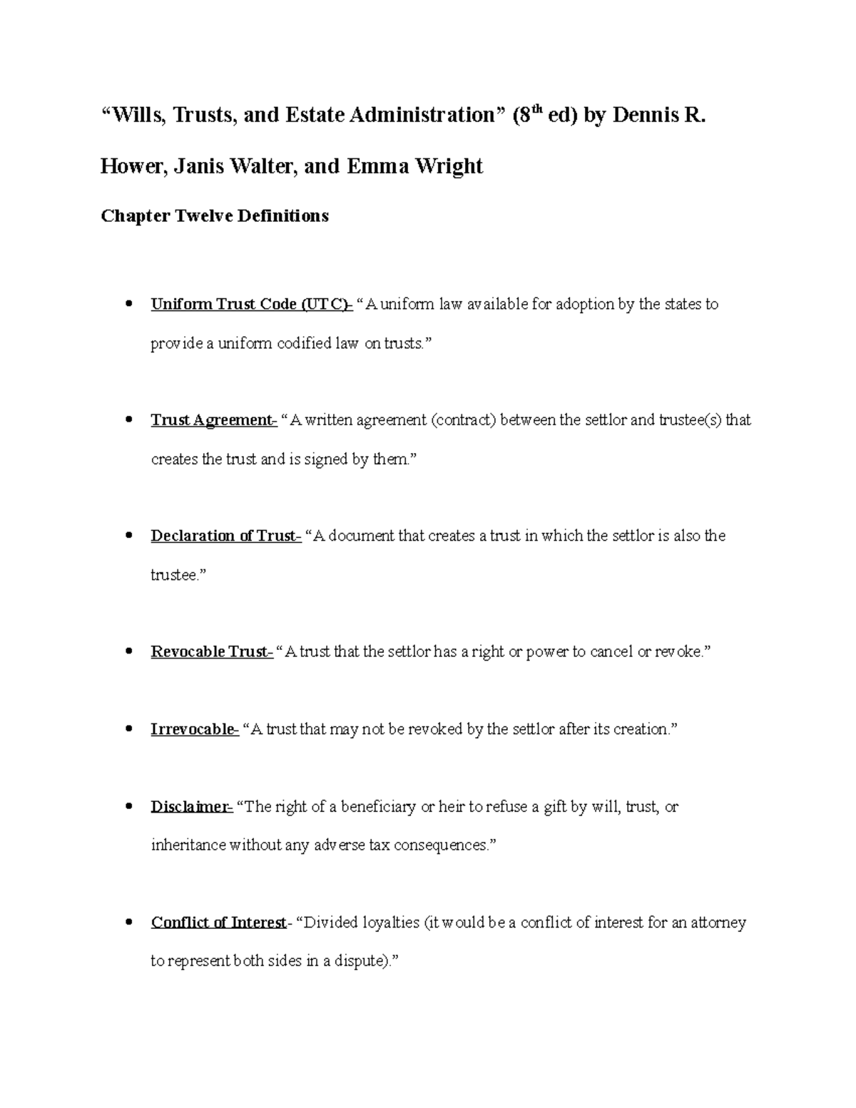 Wills, Trusts, and Estates Chapter Twelve Definitions - “Wills, Trusts ...