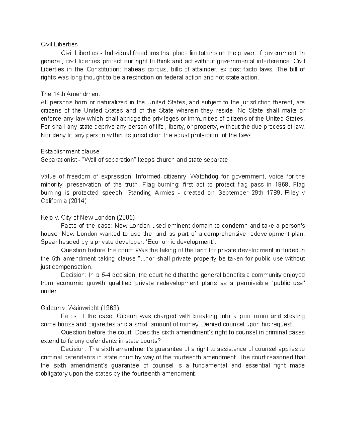 PLS 100 Notes - Intro to American Government - Civil Liberties Civil ...