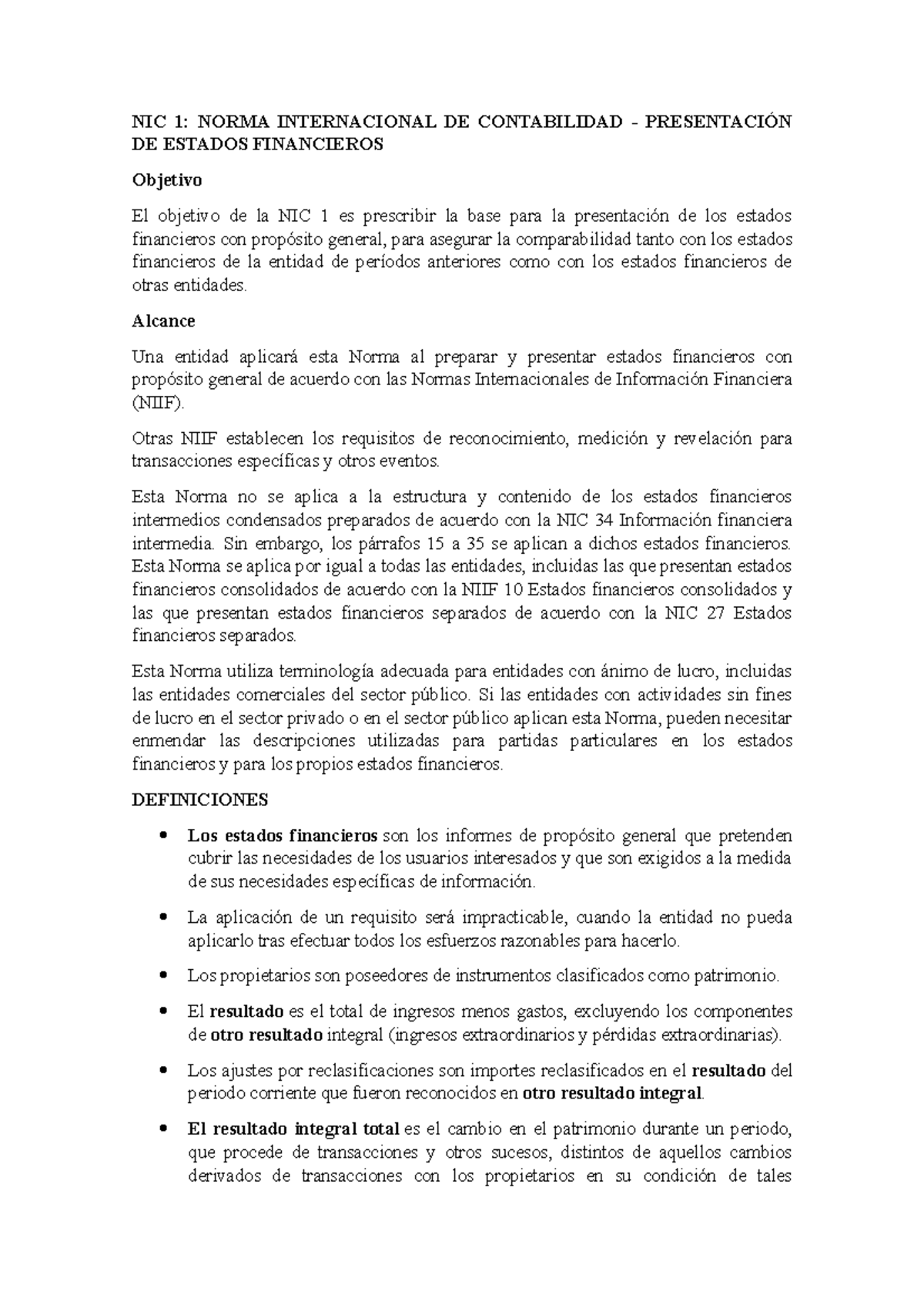NIC 1 Contabilidad - Apuntes 1,3 - NIC 1: NORMA INTERNACIONAL DE ...