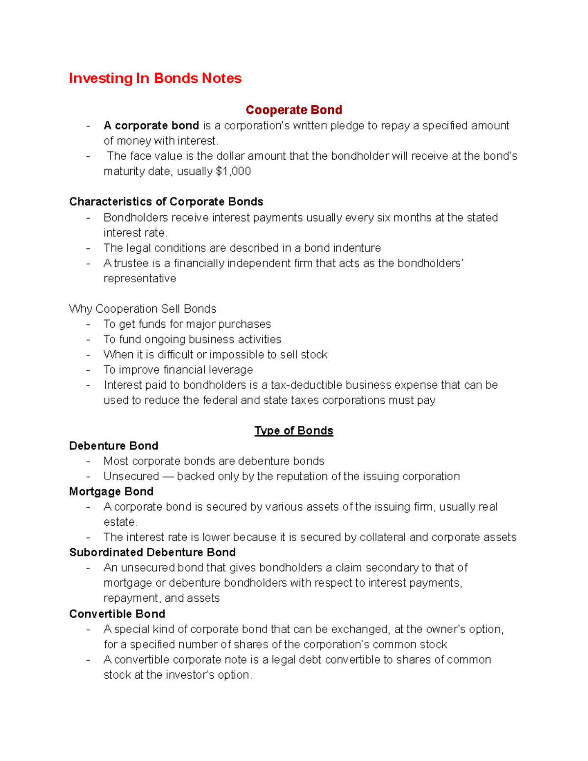 Investing In Bonds Notes Part 1 - Investing In Bonds Notes Cooperate ...