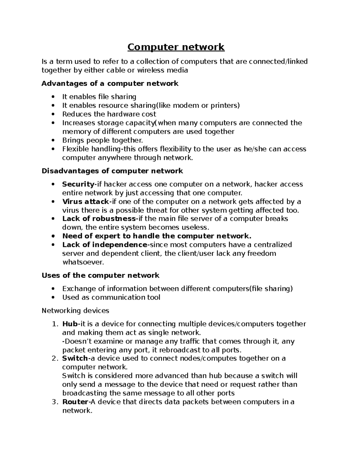 Computer network - notes - Computer network Is a term used to refer to ...