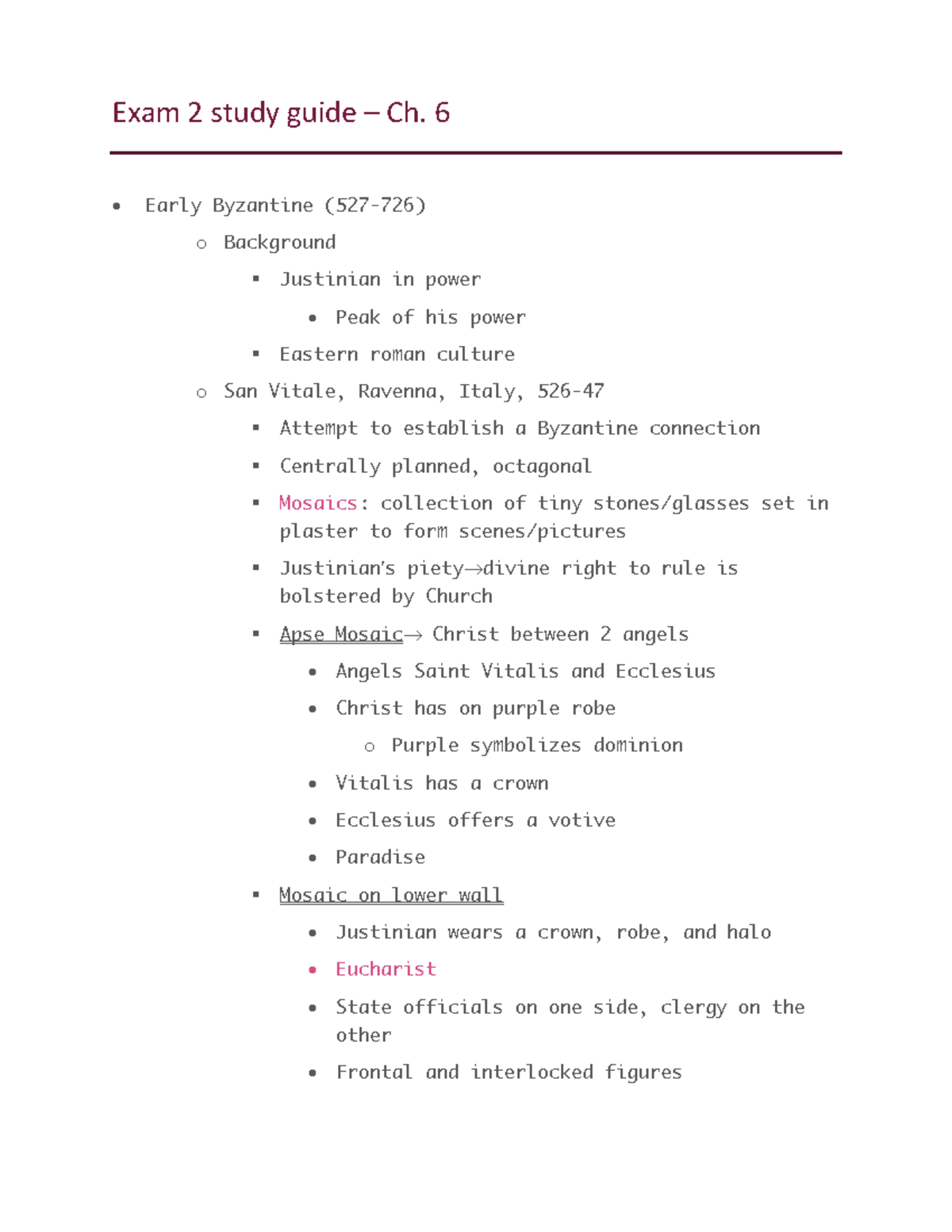 Exam 2 study guide Ch.6 - Exam 2 study guide – Ch. 6 • Early Byzantine ...