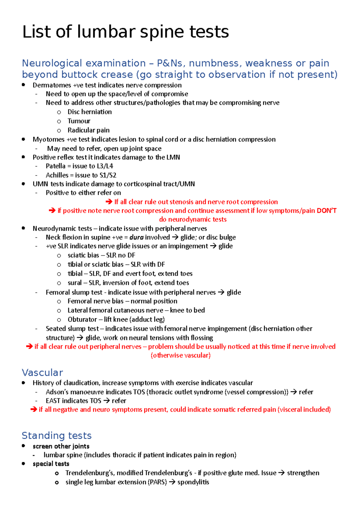 Lumbar- Spine- Assessment - List of lumbar spine tests Neurological ...