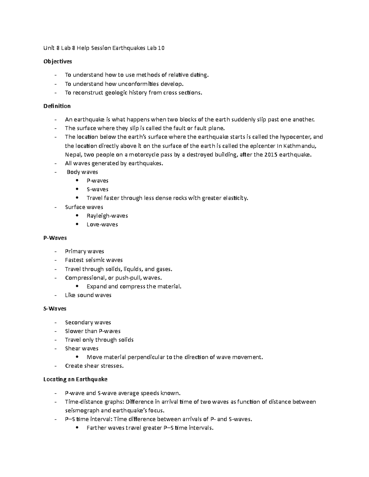 Unit 8 Lab 8 Help Session Earthquakes Lab 10 - Unit 8 Lab 8 Help ...
