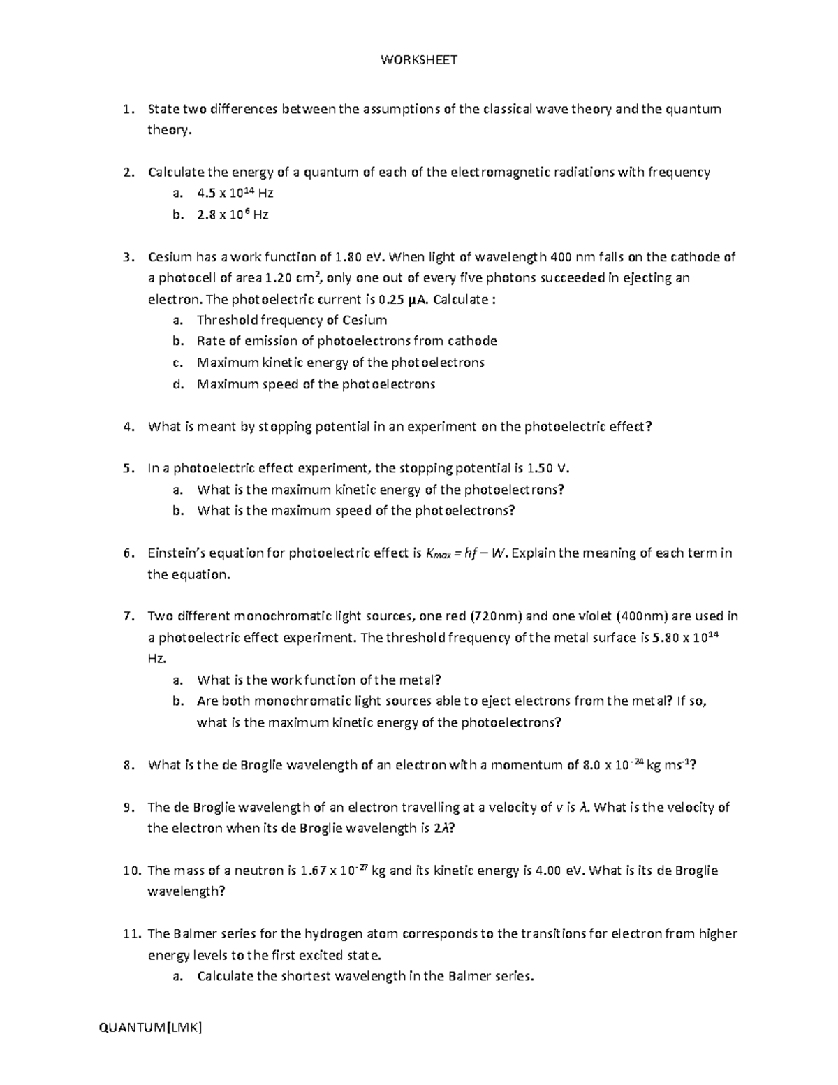 Quantum - a level physics - WORKSHEET QUANTUM[LMK] State two ...