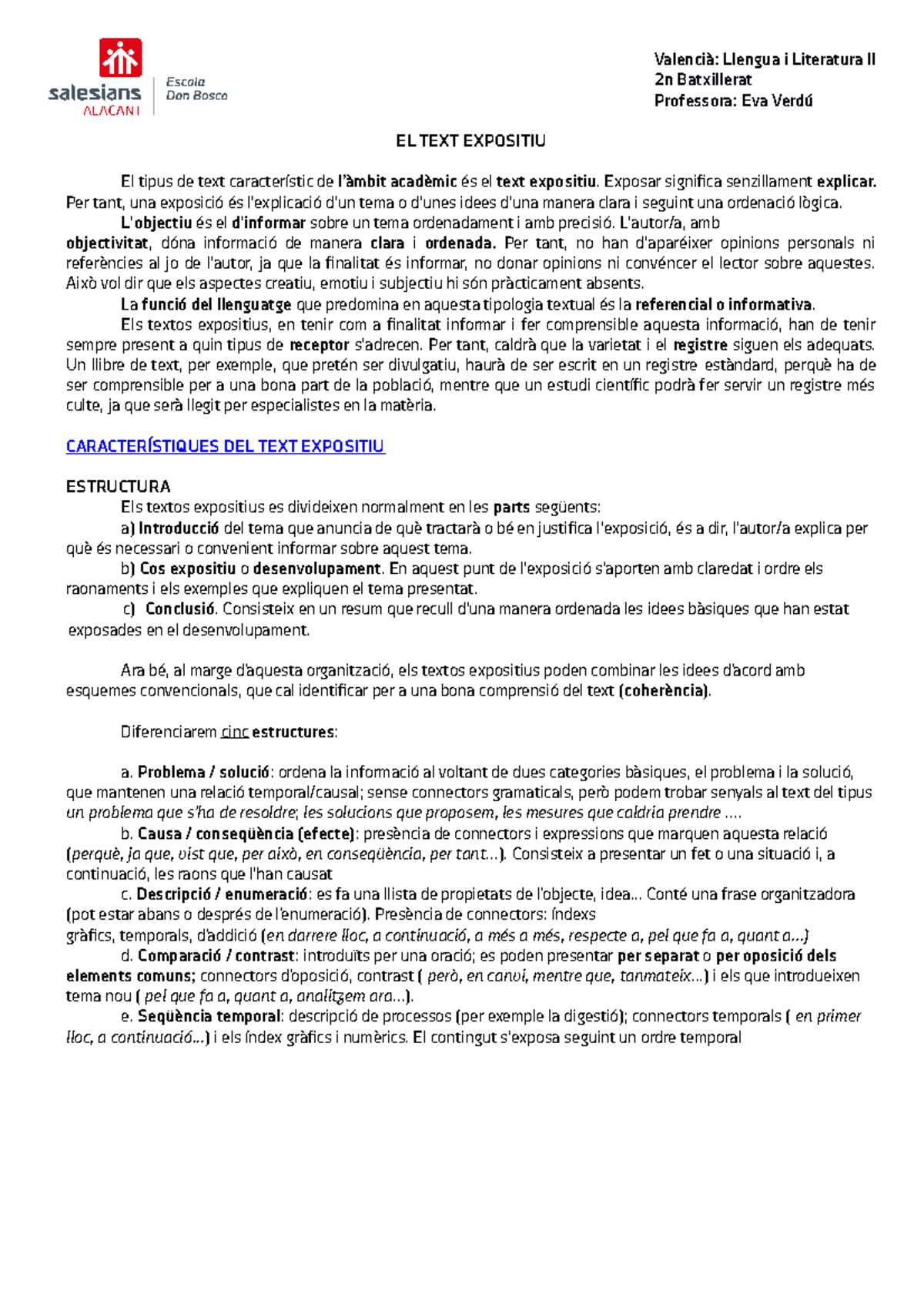 EL TEXT Expositiu - Description - Valencià:LlenguaiLiteraturaII 2 nBatxillerat Professora ...