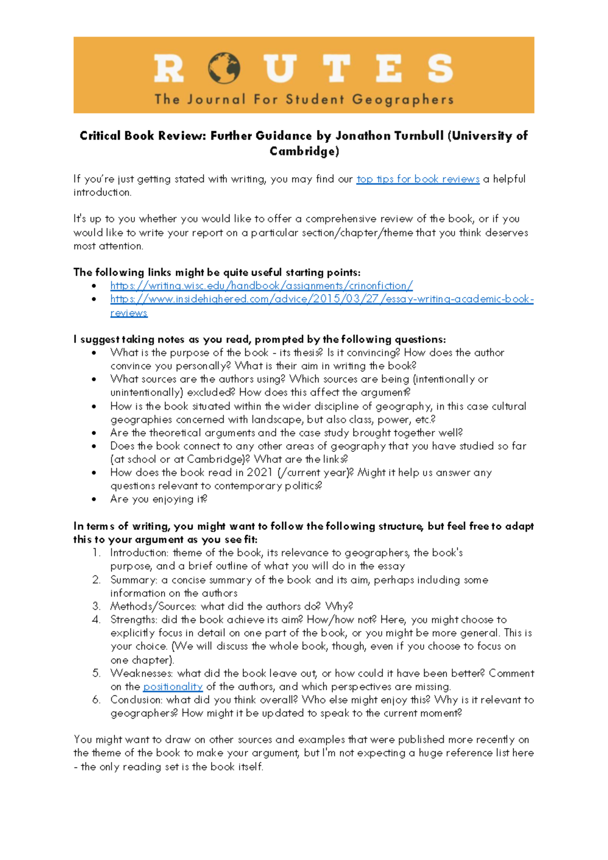 Critical book review guidance - Critical Book Review: Further Guidance ...