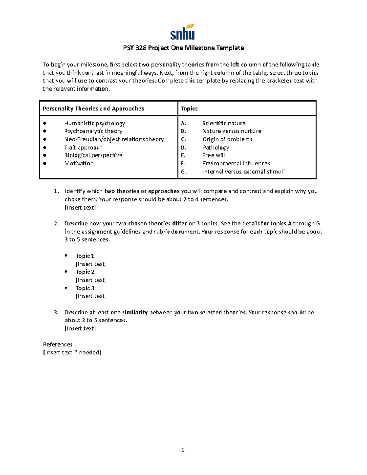 PSY 328 Project 0NE - PSY 328 Project One Milestone Template To begin ...