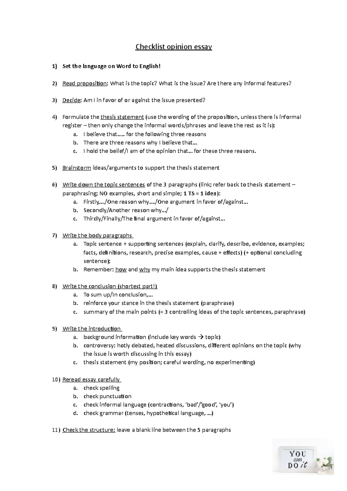 Checklist opinion essay - Checklist opinion essay Set the language on ...