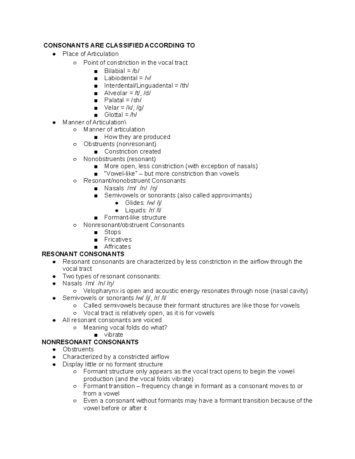 Consonants - Consonant Notes - CONSONANTS ARE CLASSIFIED ACCORDING TO ...