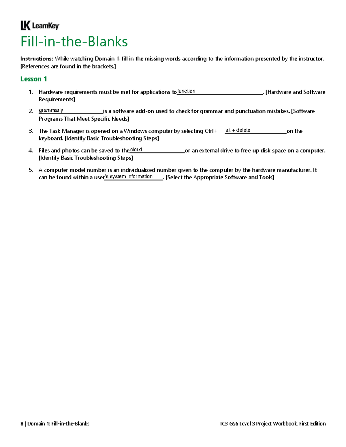 ggdsfesdfesfdesdf - 8 | Domain 1: Fill-in-the-Blanks IC3 GS6 Level 3 ...