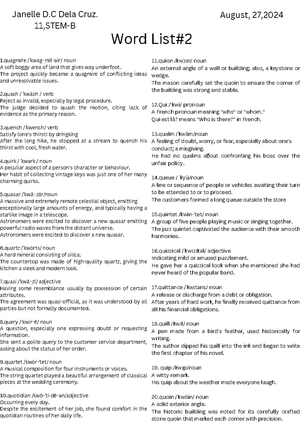 Word List#2 20240826 183608 0000 - Word List# Janelle D Dela Cruz. 11 ...