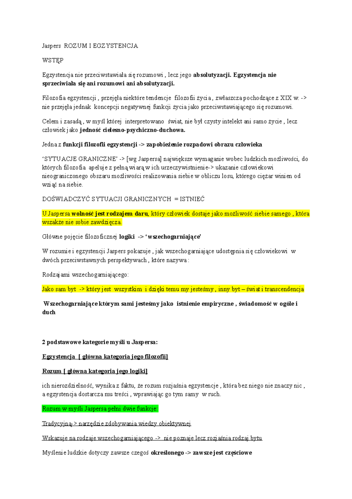 7. Jaspers rozum i egzystencja - Jaspers ROZUM I EGZYSTENCJA WSTĘP ...