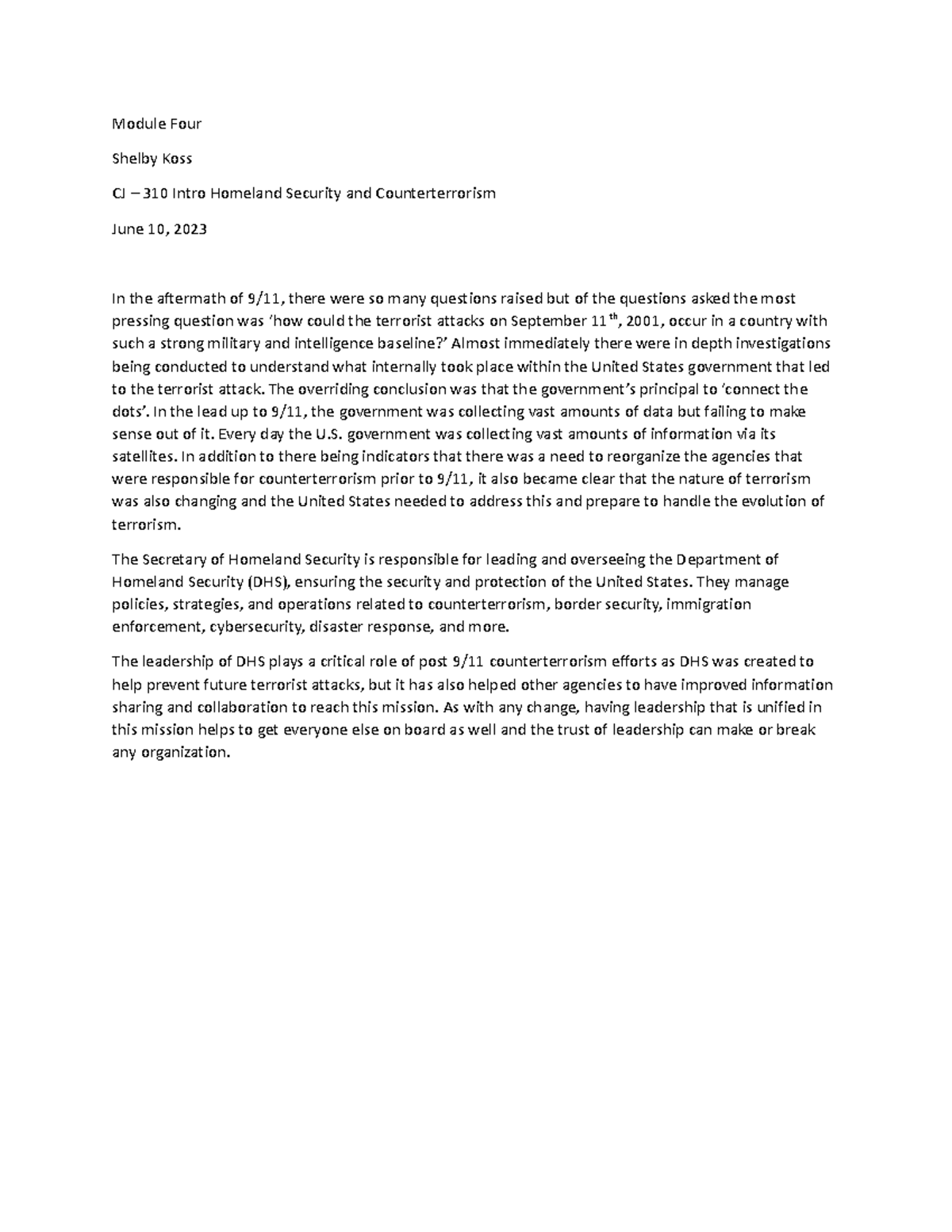 CJ310 Mod 4 Journal - Module Four Shelby Koss CJ – 310 Intro Homeland ...