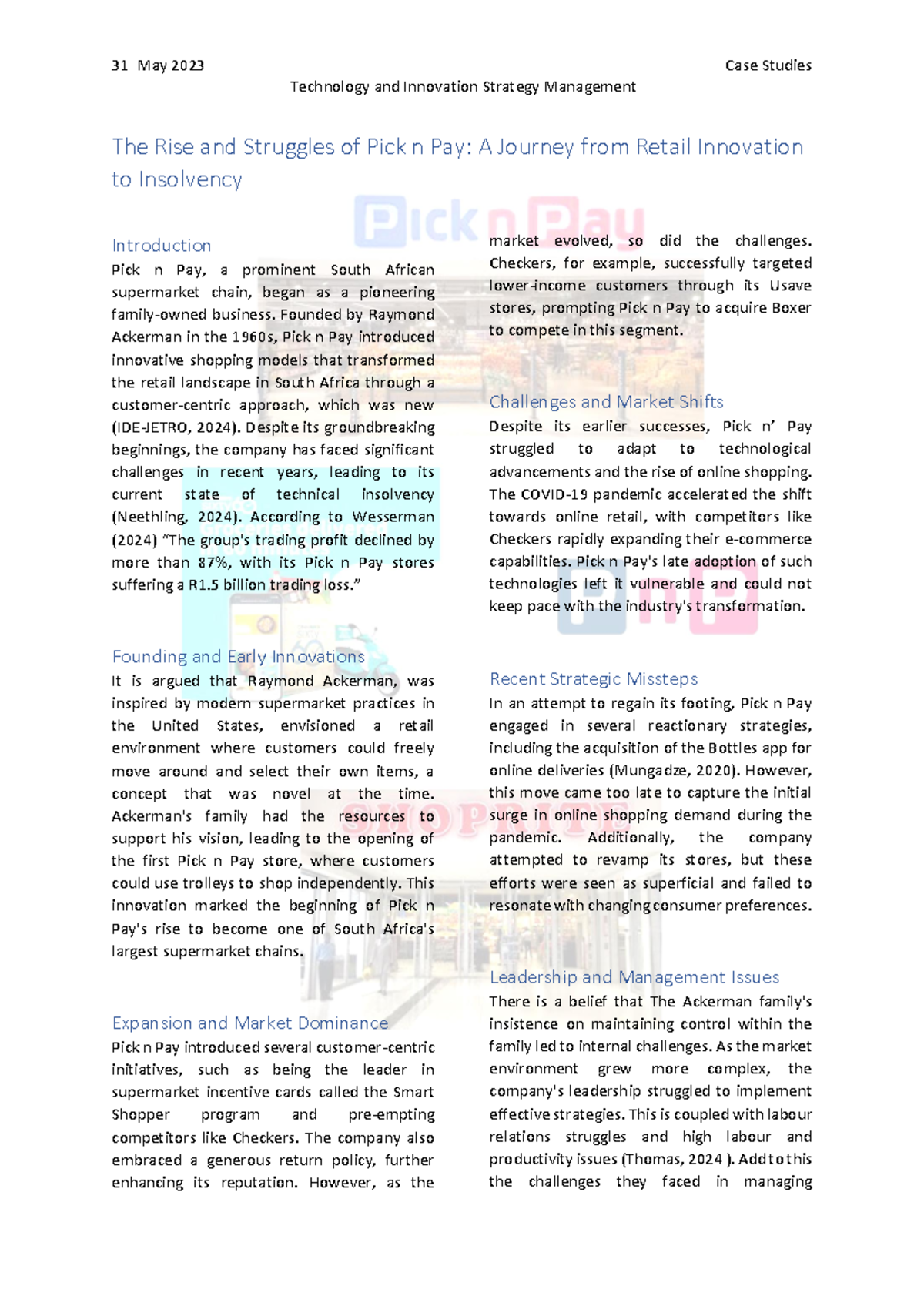 Case Study Pn P - 31 May 2023 Case Studies Technology and Innovation ...