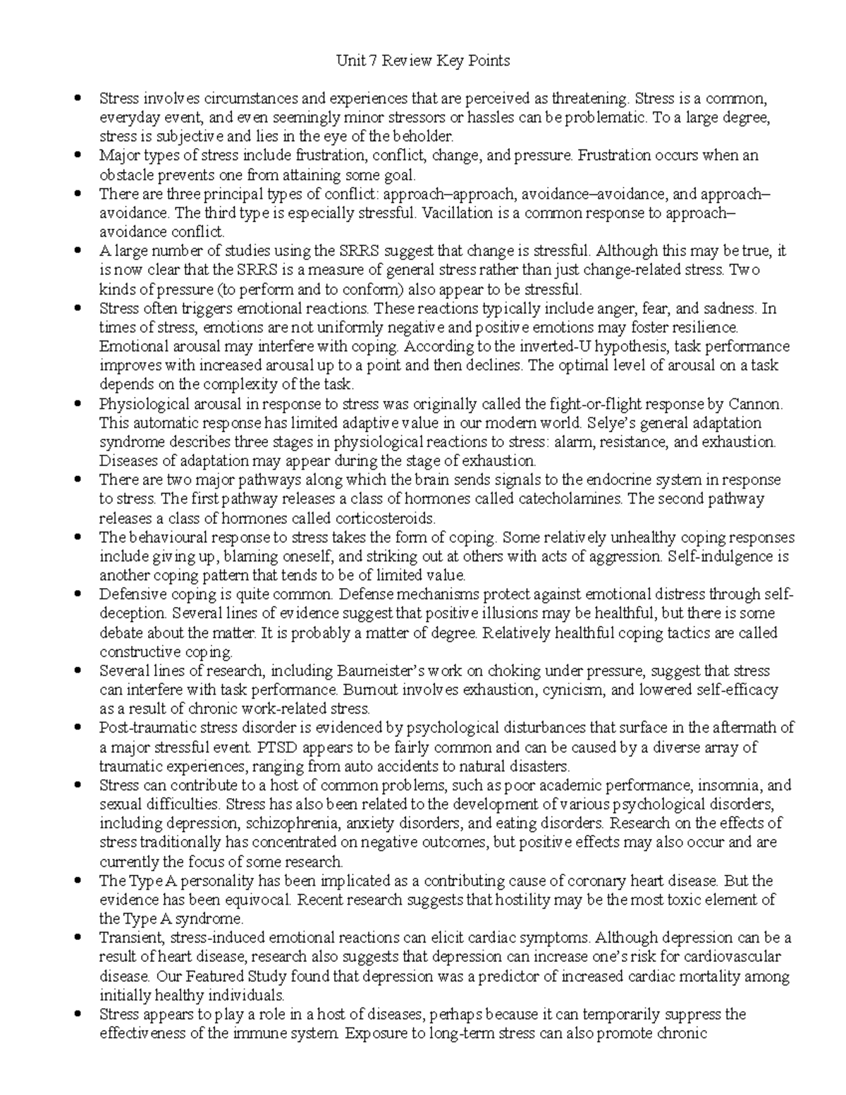 Unit 7 Review Key Points - Unit 7 Review Key Points Stress involves ...