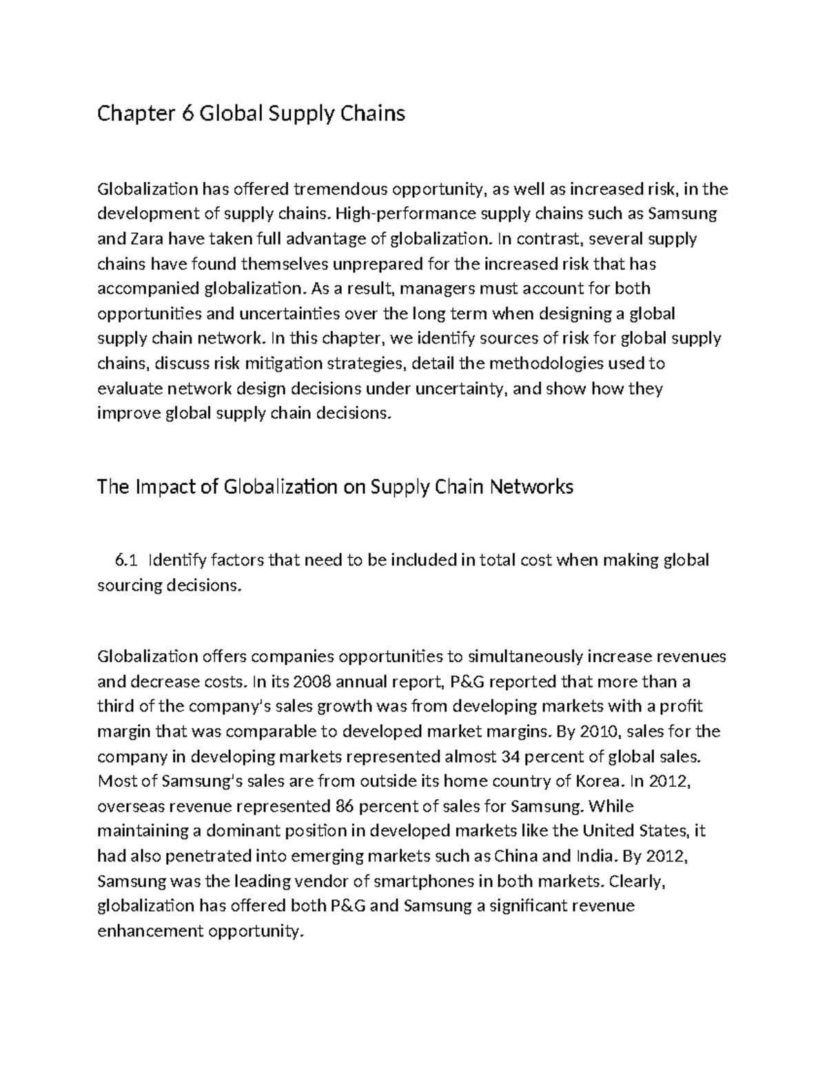 Chapter 6 Global supply chain - Chapter 6 Global Supply Chains ...