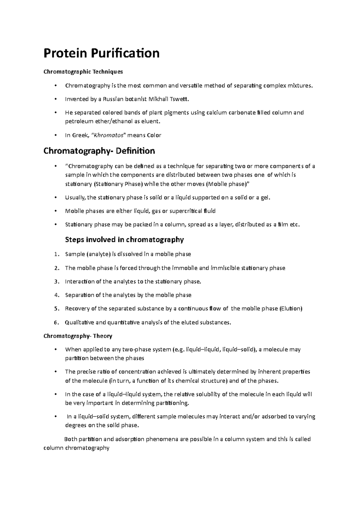 Protein Purification - Steps involved in chromatography,The Partition ...