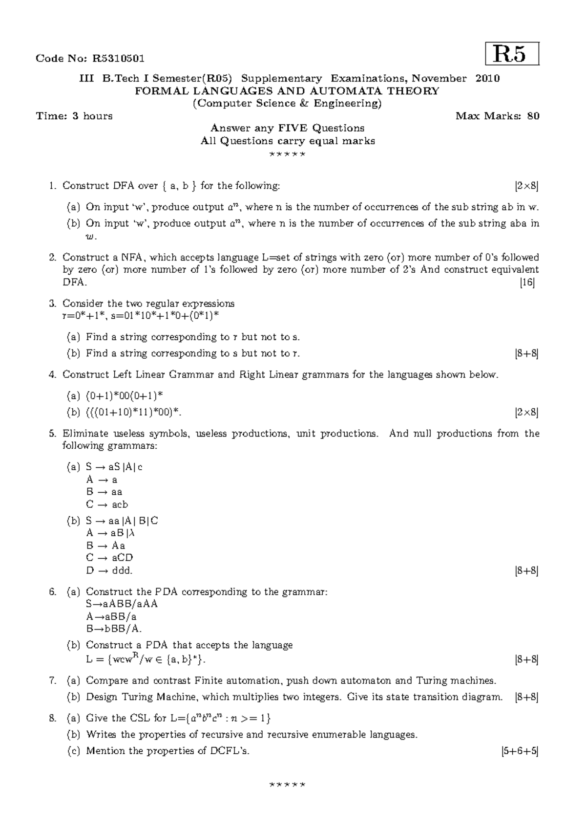 Question Paper 1 - Code No: R5310501 R III B I Semester(R05 ...