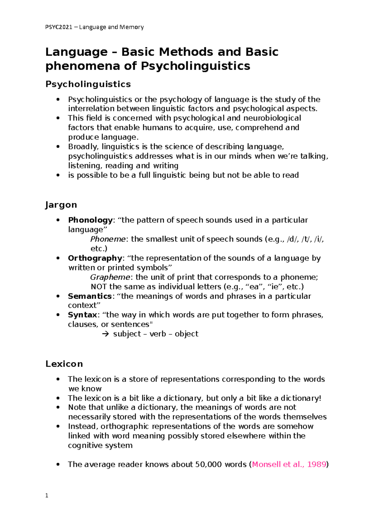 Language - psycholinguistics - 3a, 3b, 4a - Language – Basic Methods ...