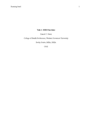Task 1 EHR Functions - C802 TASK 1 - C802 - WGU - Studocu