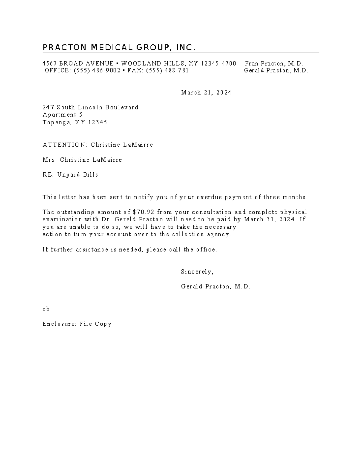 Compose and Kaey a Letter Requesting Payment - PRACTON MEDICAL GROUP ...