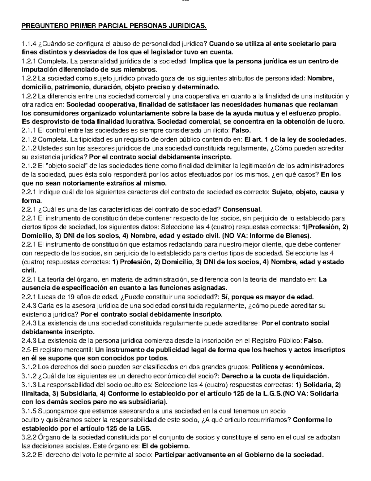 Personas Juridicas Primer Parcial Preguntero 2024 - PREGUNTERO PRIMER PARCIAL PERSONAS JURIDICAS ...