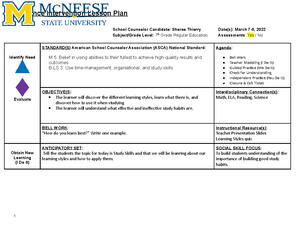 School Guidance Intervention Lesson Plan 1 - Guidance Intervention Lesson Plan School Counselor ...