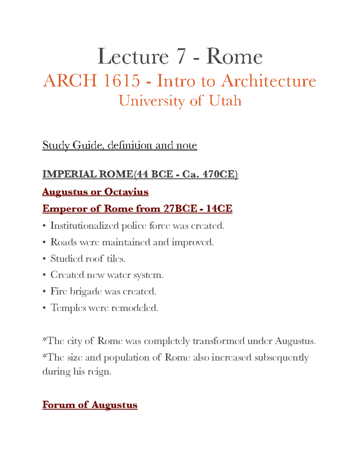 Lecture 7 -Rome part 2 - Study Guide, definition, and Note - Lecture 7 ...