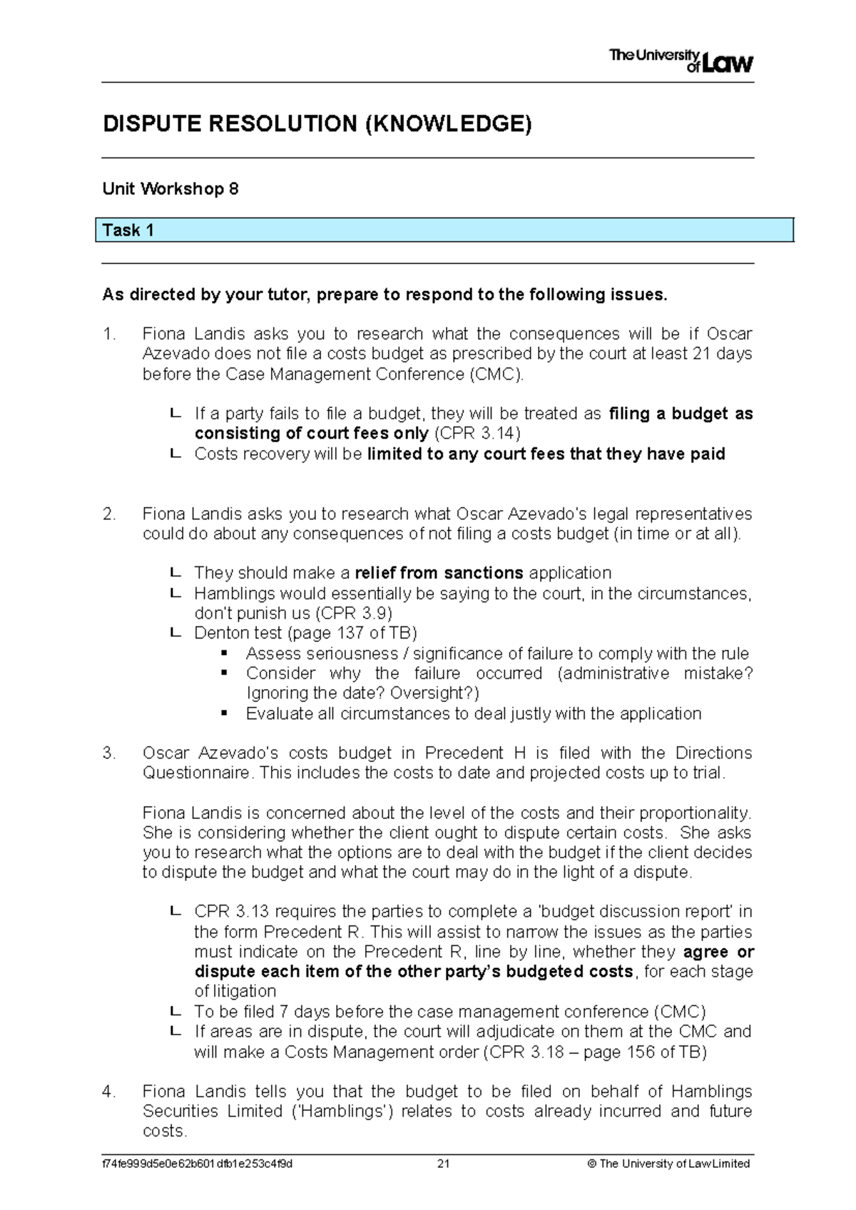 2324 dis ws08 ce02 task 01 - DISPUTE RESOLUTION (KNOWLEDGE) Unit ...