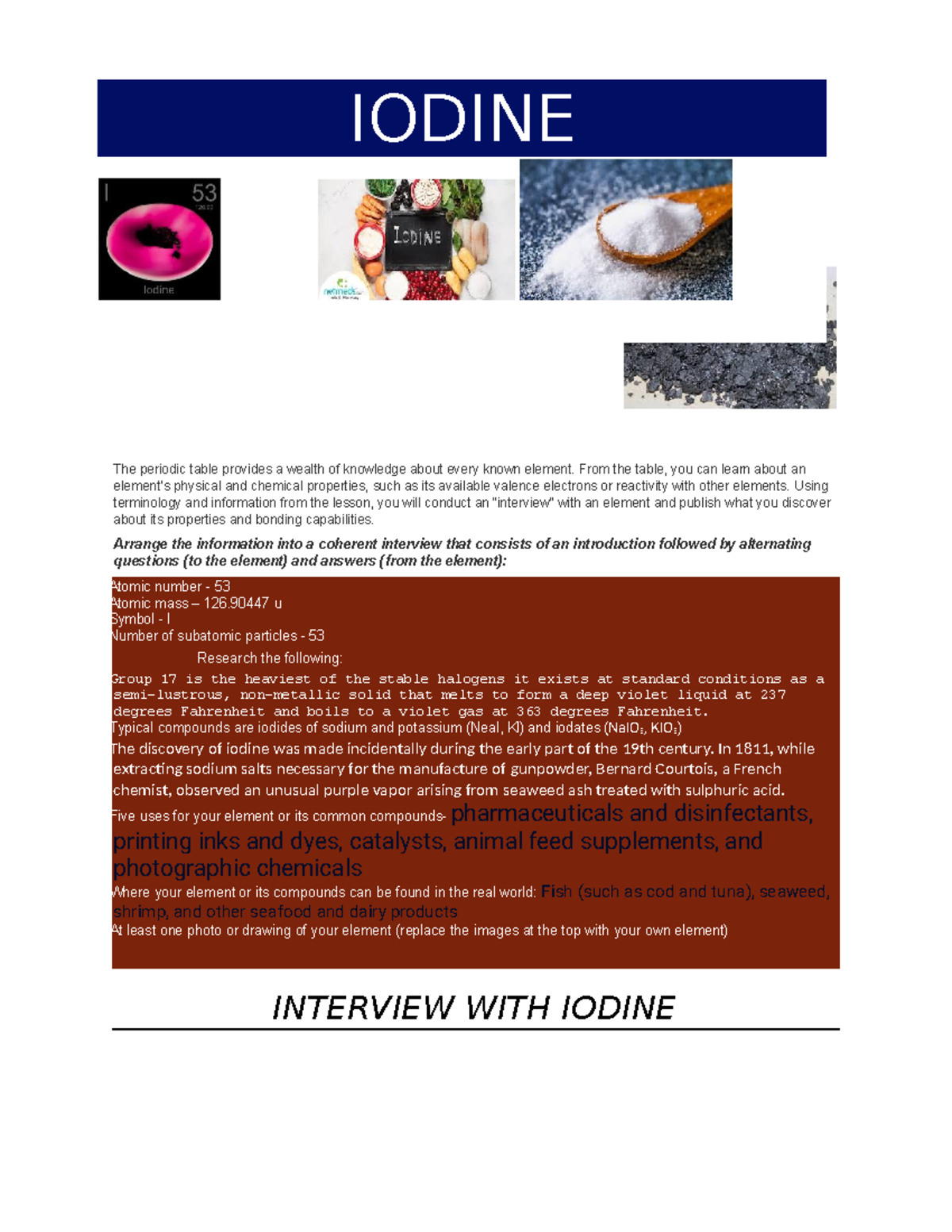 Iodine project - The periodic table provides a wealth of knowledge ...