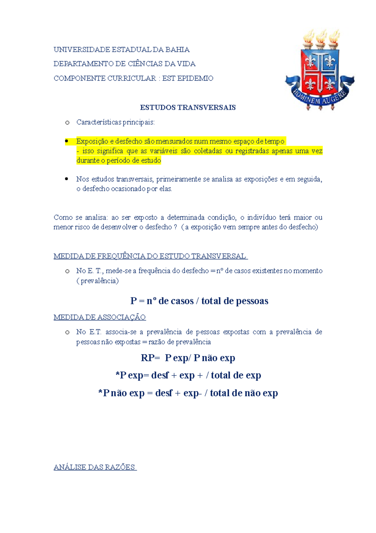 ESTUDOS TRANSVERSAIS - UNIVERSIDADE ESTADUAL DA BAHIA DEPARTAMENTO DE ...