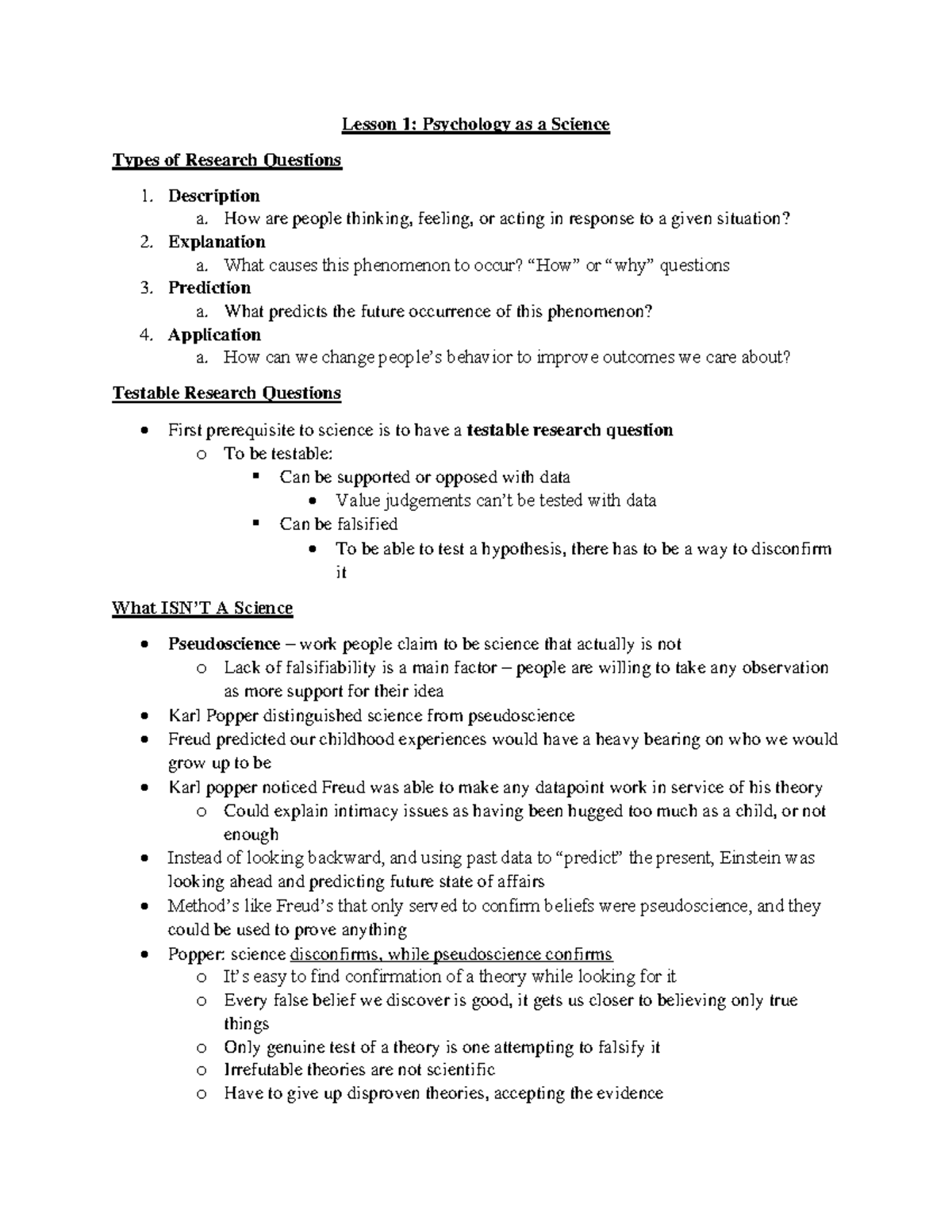 Methods notes - Lesson 1: Psychology as a Science Types of Research ...