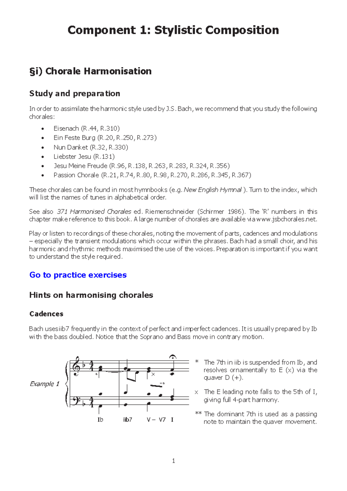 Component 1 -i chorale harmonisation - Component 1: Stylistic Composition §i) Chorale ...